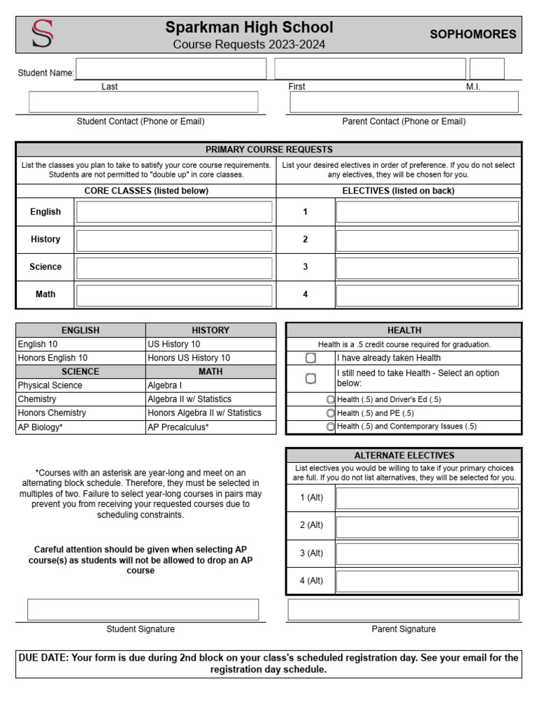 Sparkman High School 2023-2024 Course Requests | PDF