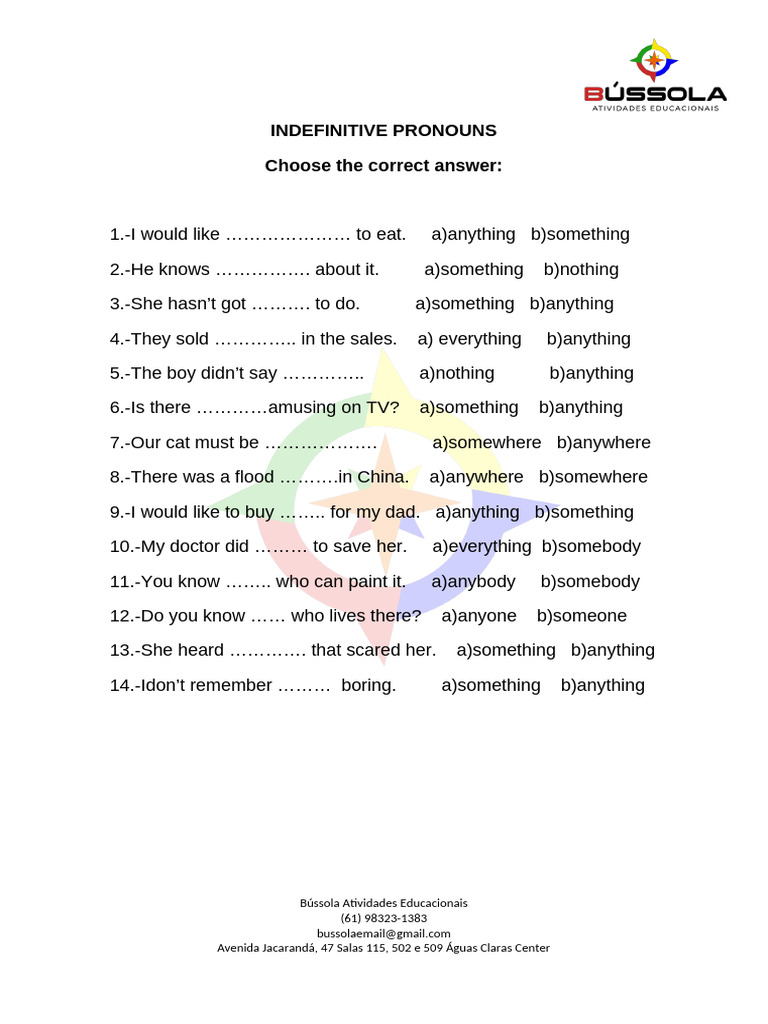 Indefinite Pronouns Practice Quiz | PDF