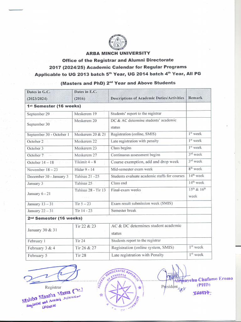 2017 Academic Calendar Applicable To UG 2013 & 2014 Batches and | PDF