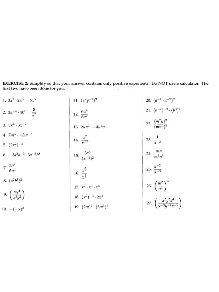 Homework Exponents 2 | PDF