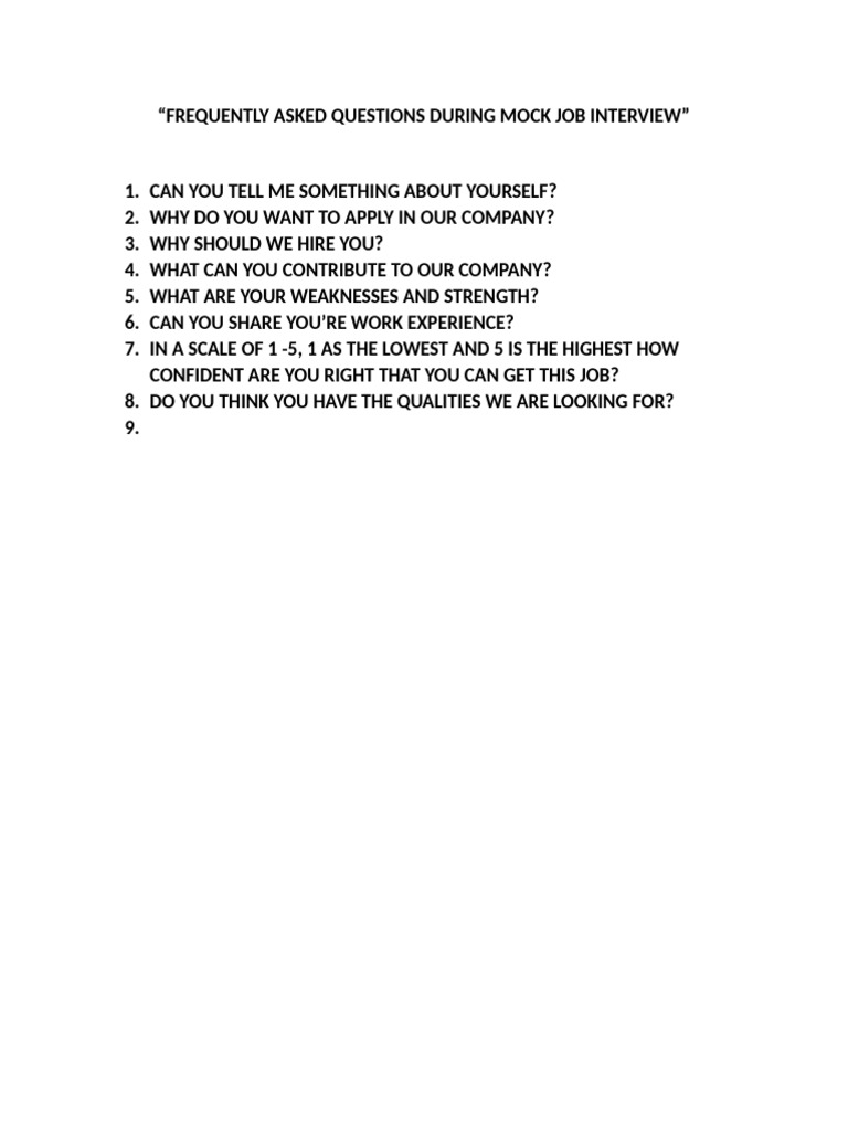 Frequently Asked Questions During Mock Job Interview | PDF