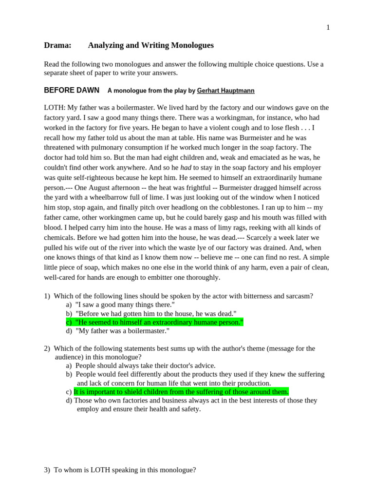 SAMUEL DAY 2025 Monologue Study | PDF | Monologue | Thought