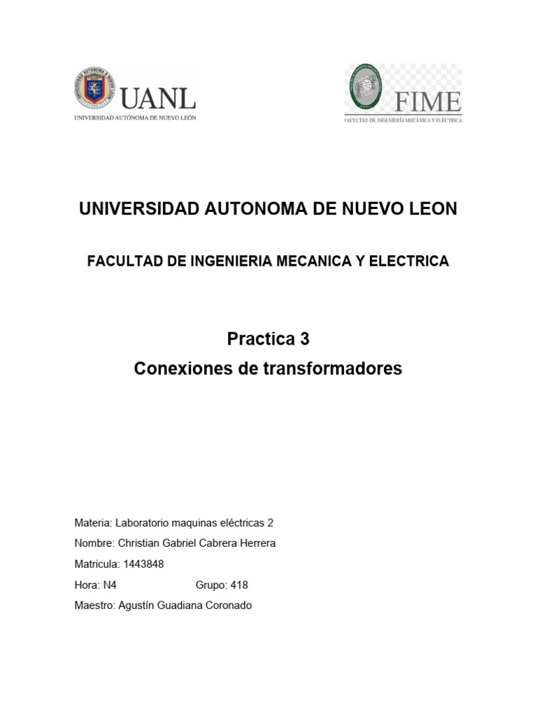 Practica 3. Conexiones de transformadores | PDF | Transformador | Corriente eléctrica