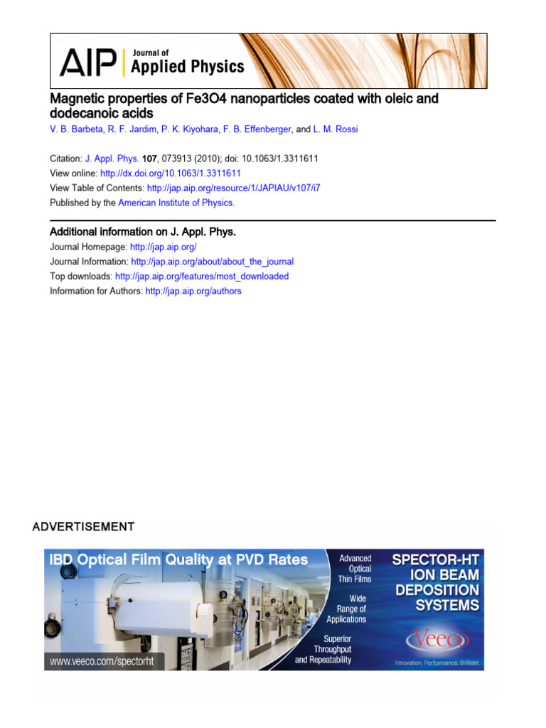 Magnetic Properties of Fe3O4 Nanoparticles Coated With Oleic and ...