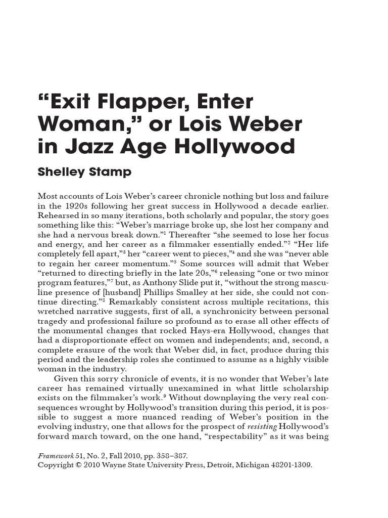 "Exit Flapper, Enter Woman," or Lois Weber in Jazz Age Hollywood | PDF ...