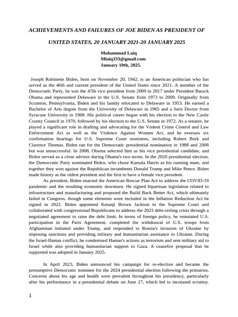 Achievements and Failures of Joe Biden | PDF | Joe Biden | Gaza Strip