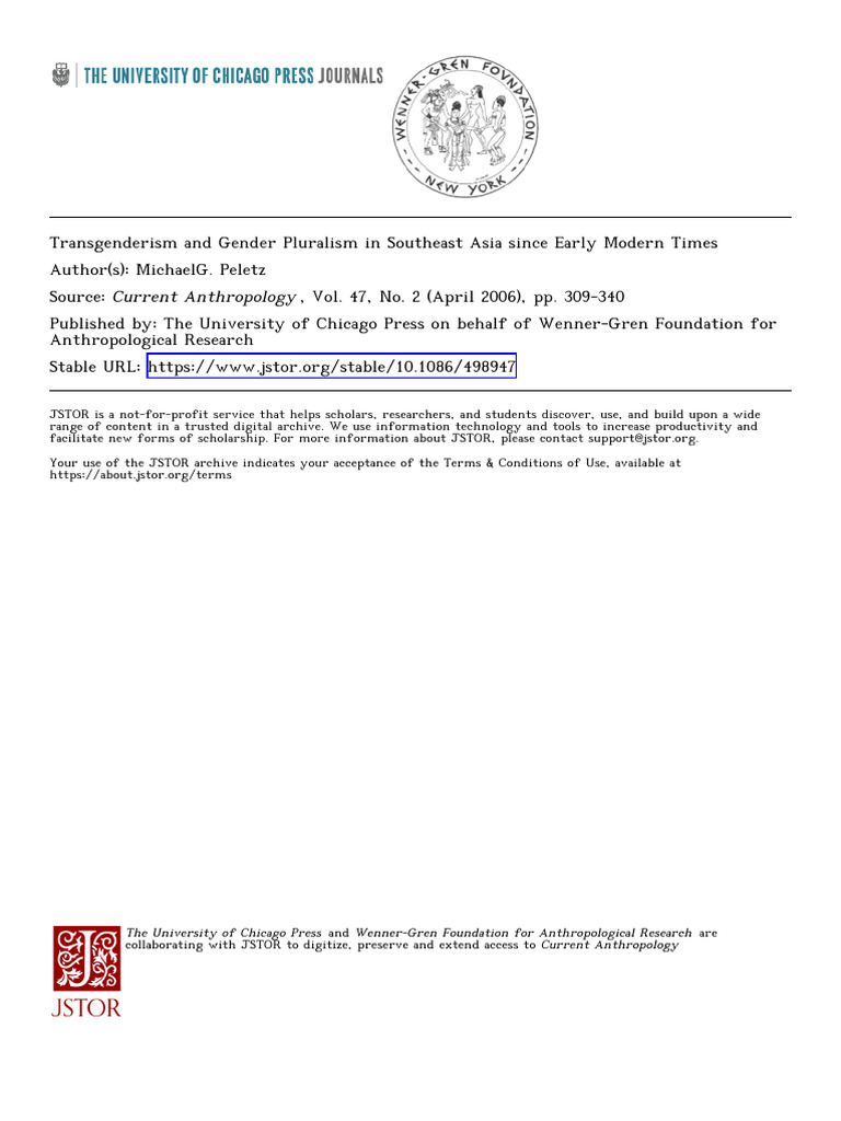 Transgenderism and Gender Pluralism in Southeast Asia Since Early ...