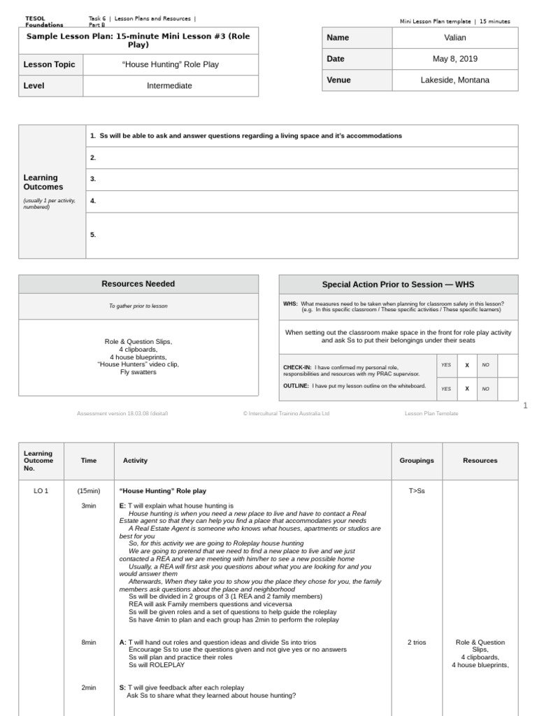 House Hunting Role Play Lesson Plan | PDF | Lesson Plan | Pedagogy