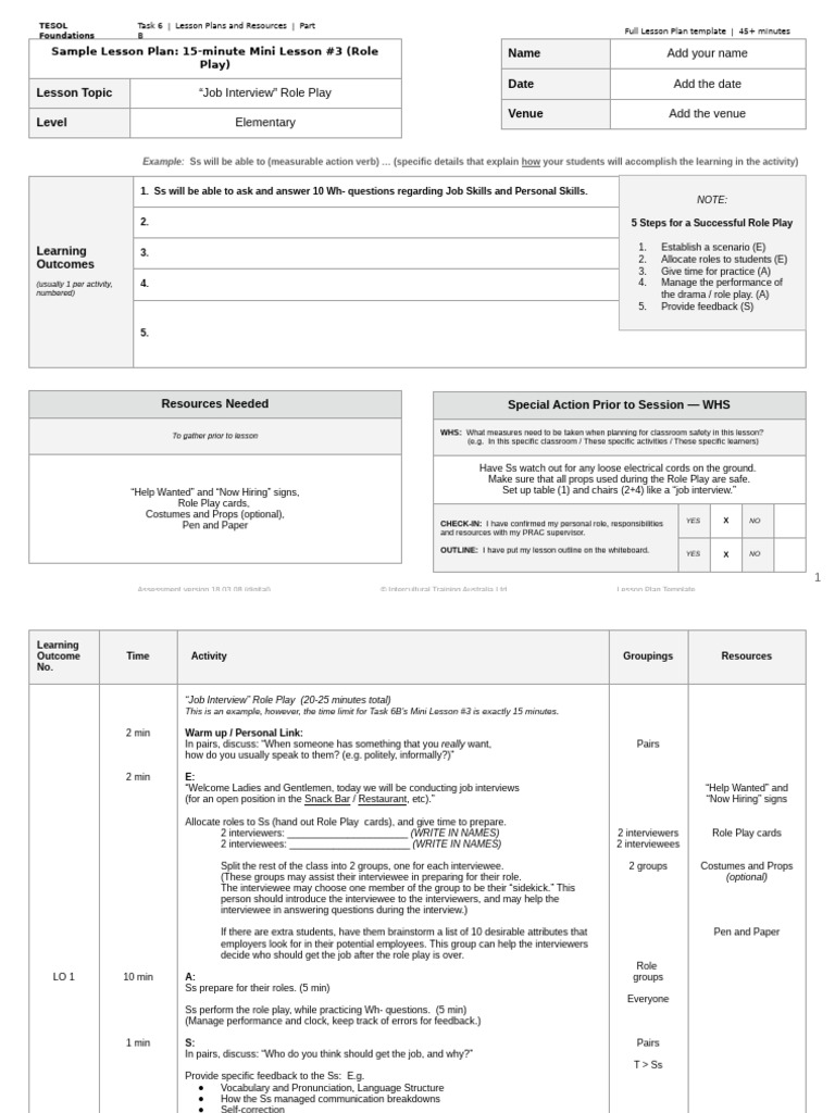 Job Interview - Role Play - Sample Lesson Plan - GOOGLE SLIDES | PDF ...