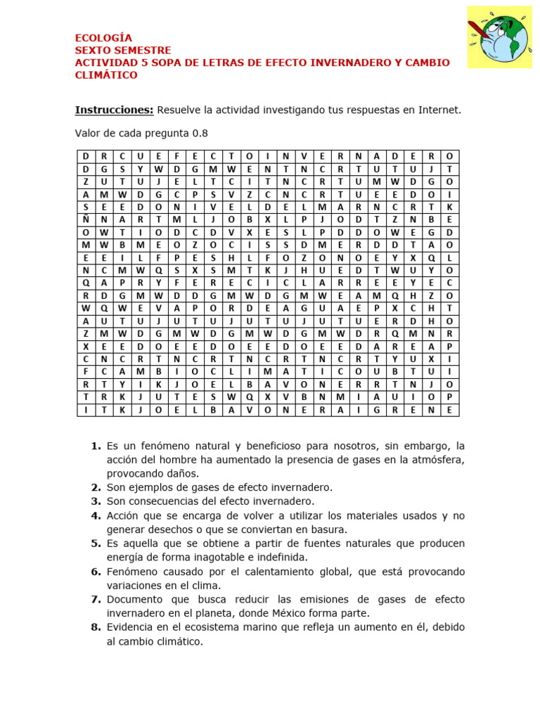 Act. No. 7 Sopa de Letras de Efecto Invernadero y Cambio Climático ...