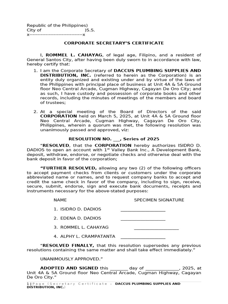 2025 Sec Cert Daccus | PDF