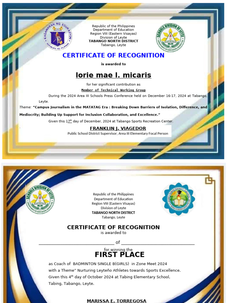 Certificate of Recognition for Achievements | PDF