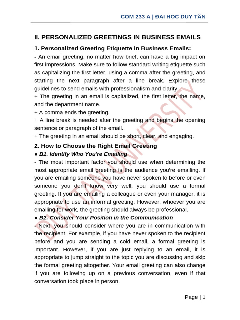 Business Email Greeting Guidelines | PDF | Communication | Team Building