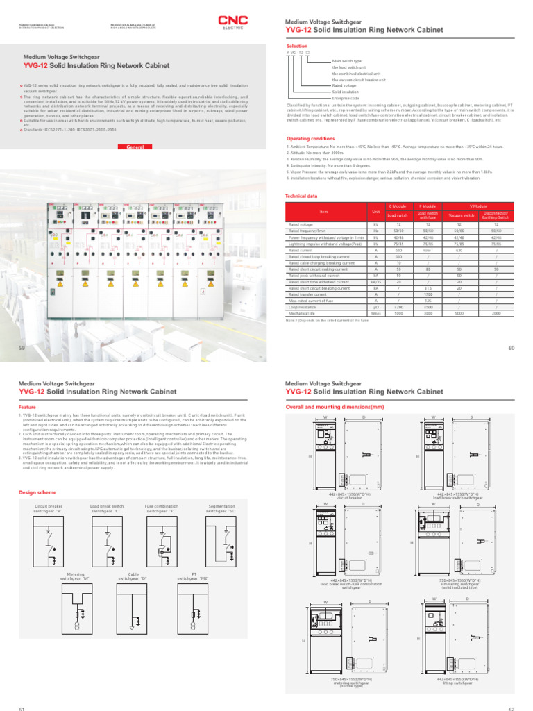 YVG 12 Solid Insulated Ring Main Unit RMU | PDF | Insulator ...