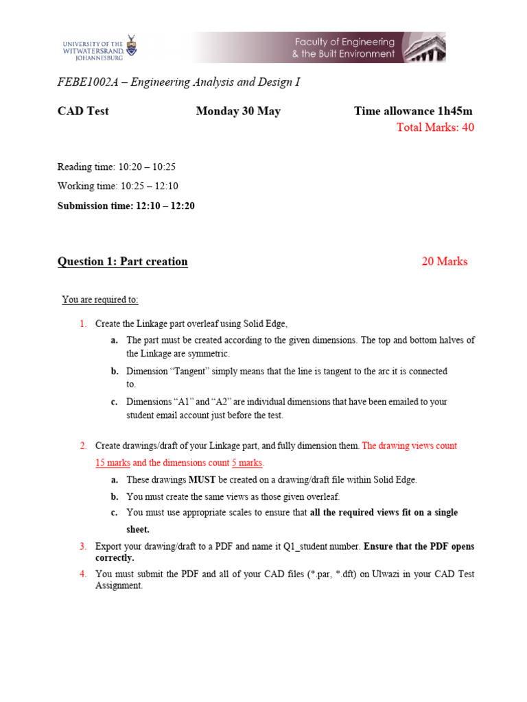 CAD Test 2022 Past Paper | PDF | Computer Aided Design