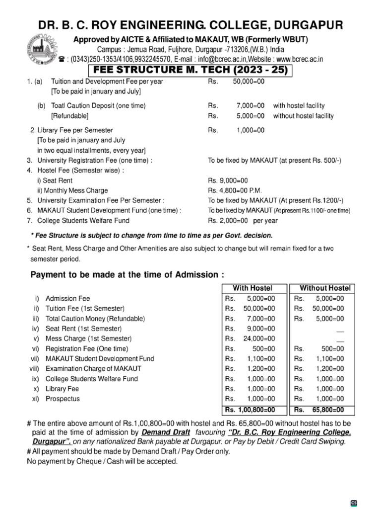 Fee Structure Mtech | PDF