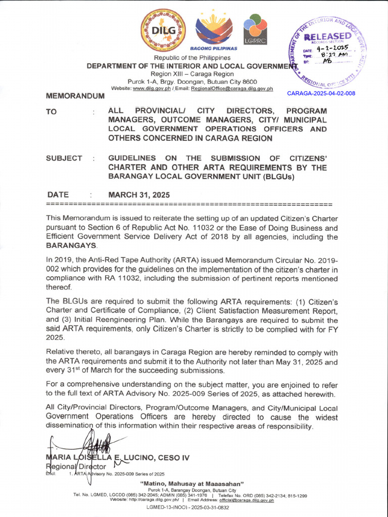 20250402-1 - Guidelines On The Submission of Citizen's Charter and ...