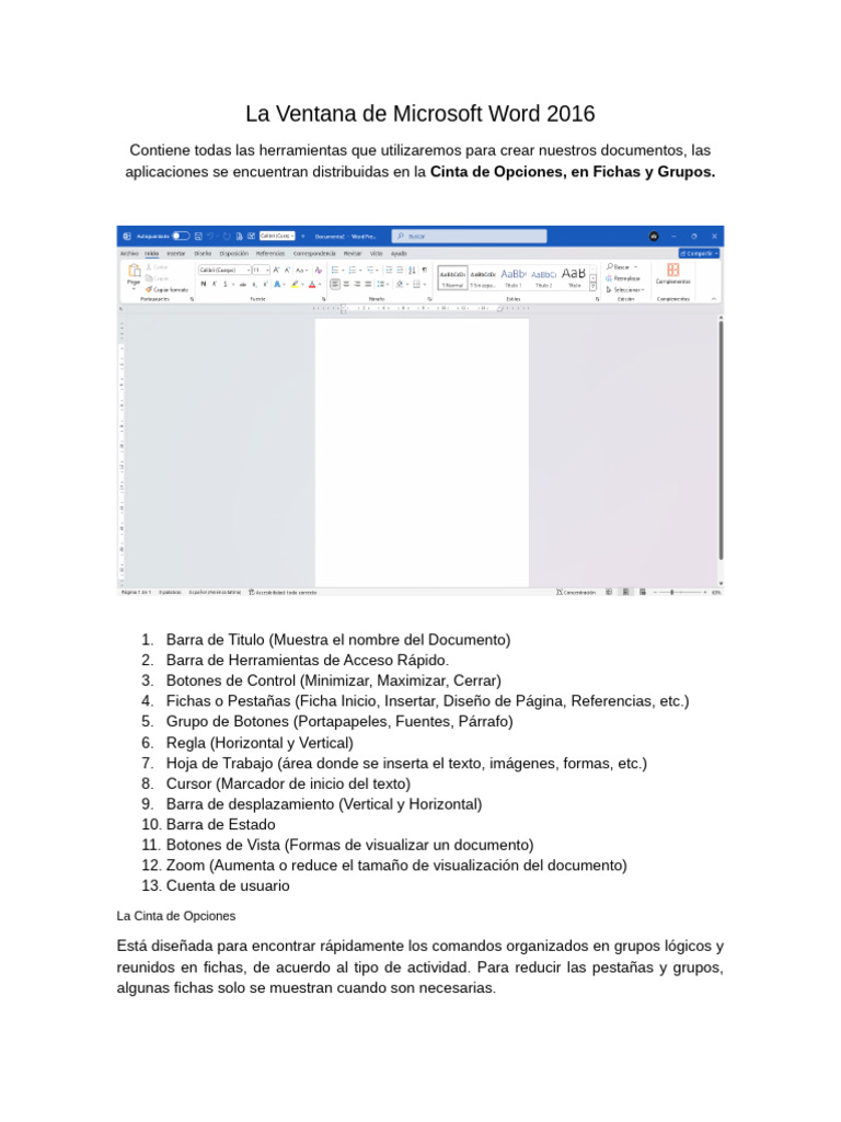 La Ventana de Microsoft Word 2016 | PDF