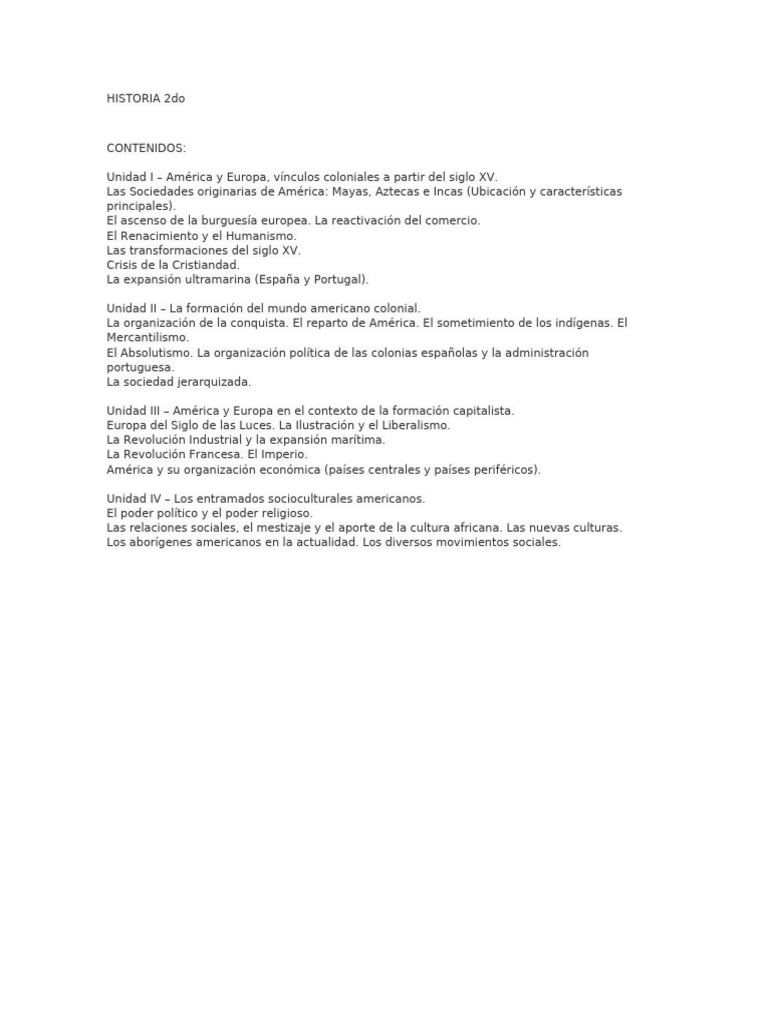 Contenidos HISTORIA 2do | PDF