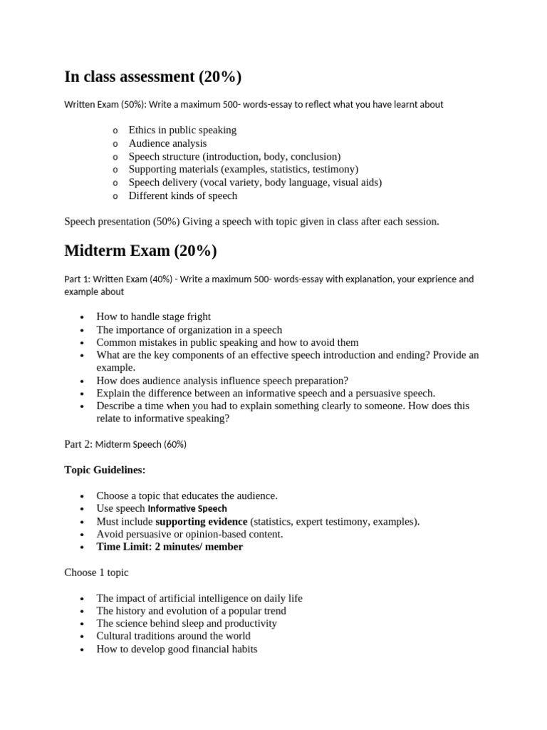 Public Speaking Assessment Overview | PDF | Public Speaking ...
