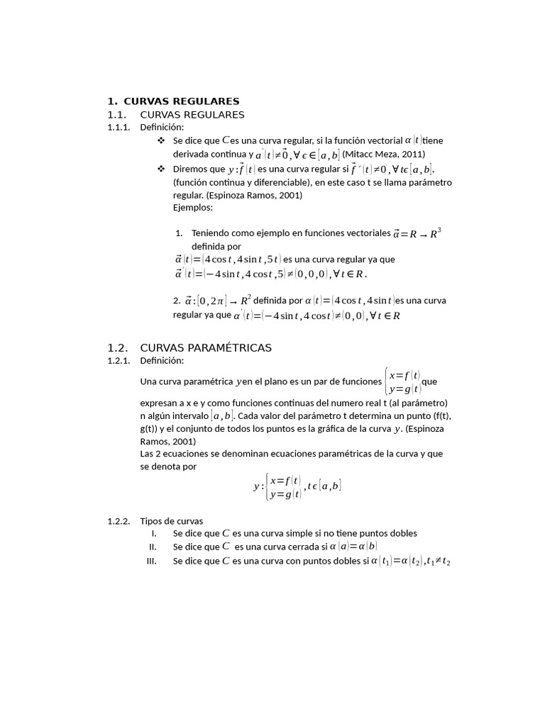 Curvas Regulares Yaneth | PDF | Curva | Ecuaciones