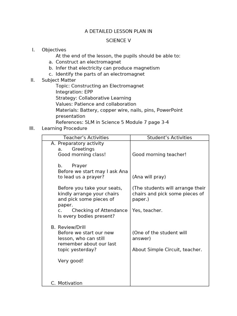 DLP in Science 5 (Electromagnet) | PDF | Wire | Electricity