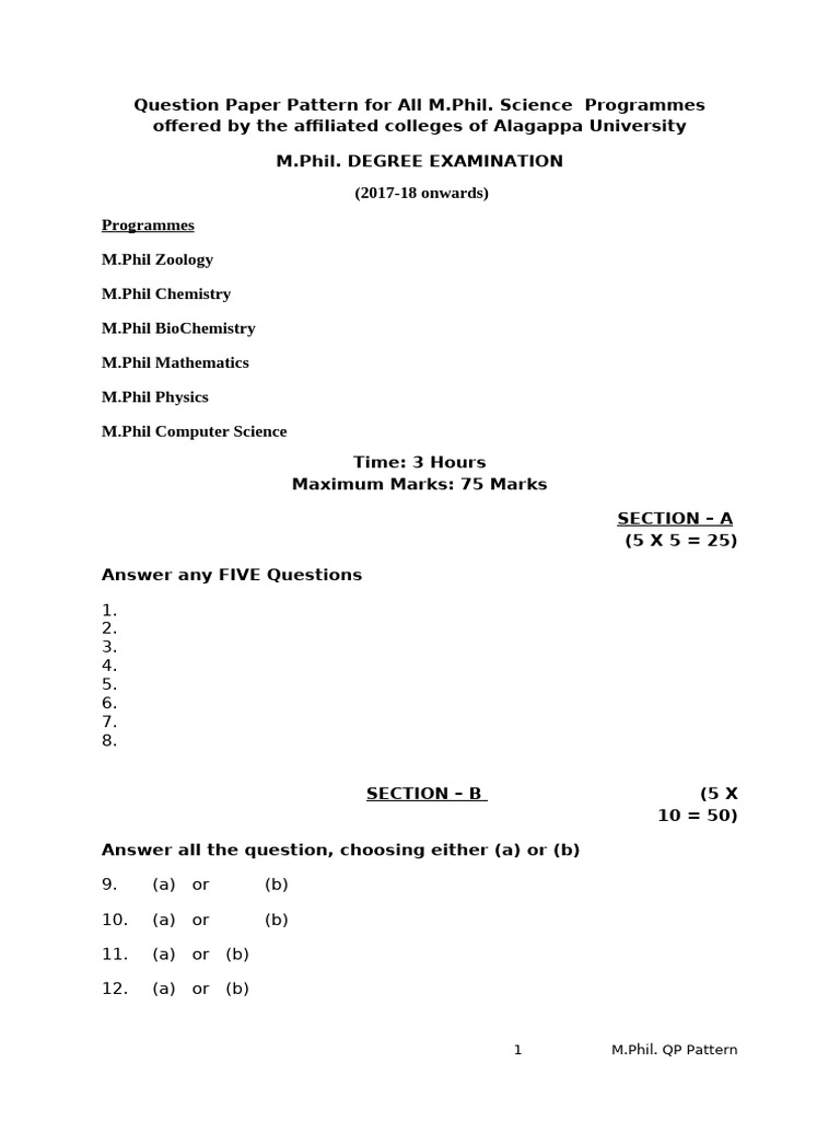 All M - Phil - Question Papers Pattern | PDF | Science