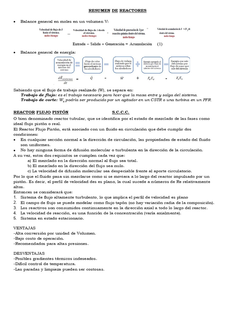 Resumen de Reactores | PDF | Reactor Quimico | Física Aplicada e Interdisciplinaria