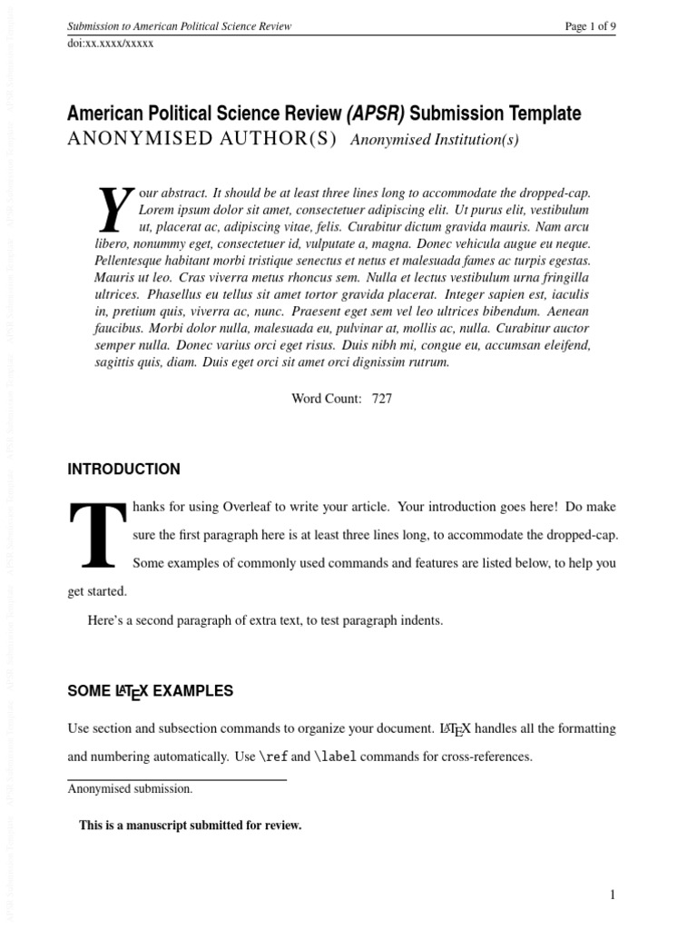 Apsr American Political Science Review Submission Template | PDF