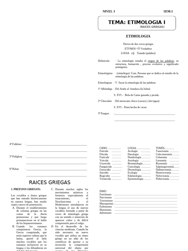 Etimología y raíces griegas en español | PDF