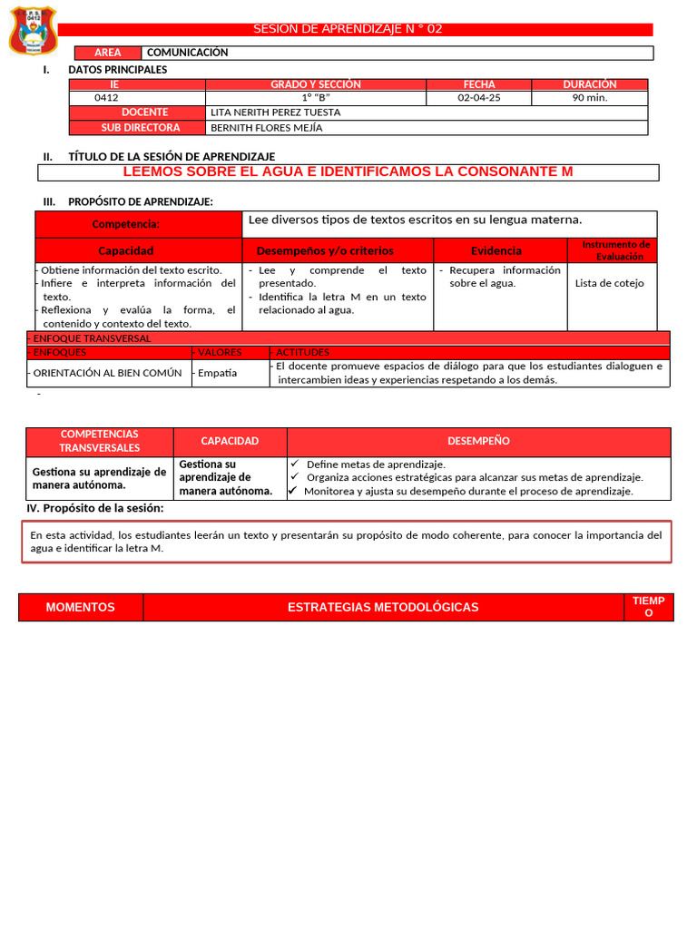 SESIÒN DE APRENDIZAJE N° 2 | PDF | Aprendizaje | Maestros