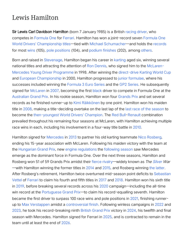 Lewis Hamilton | PDF | Formula One | National Grands Prix