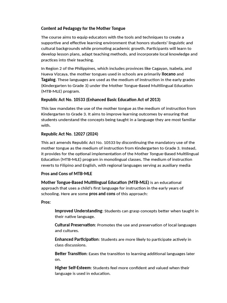 Discussion - Content Ad Pedagogy For The Mother Tongue | PDF | Behavior Modification ...