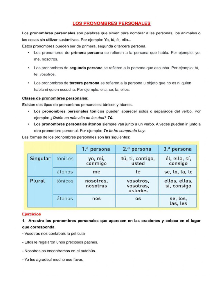 Ejercicios de Pronombres | PDF