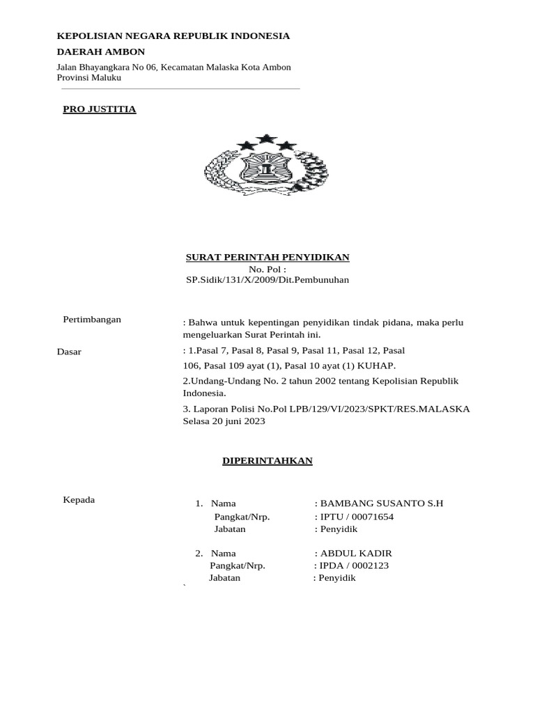 Surat Perintah Penyidikan | PDF
