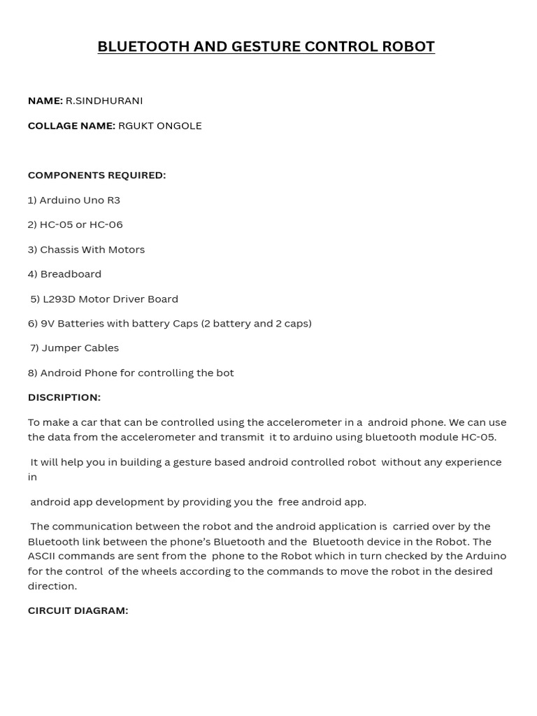 BLUETOOTH AND GESTURE CONTROL ROBOT | PDF | Arduino | Bluetooth
