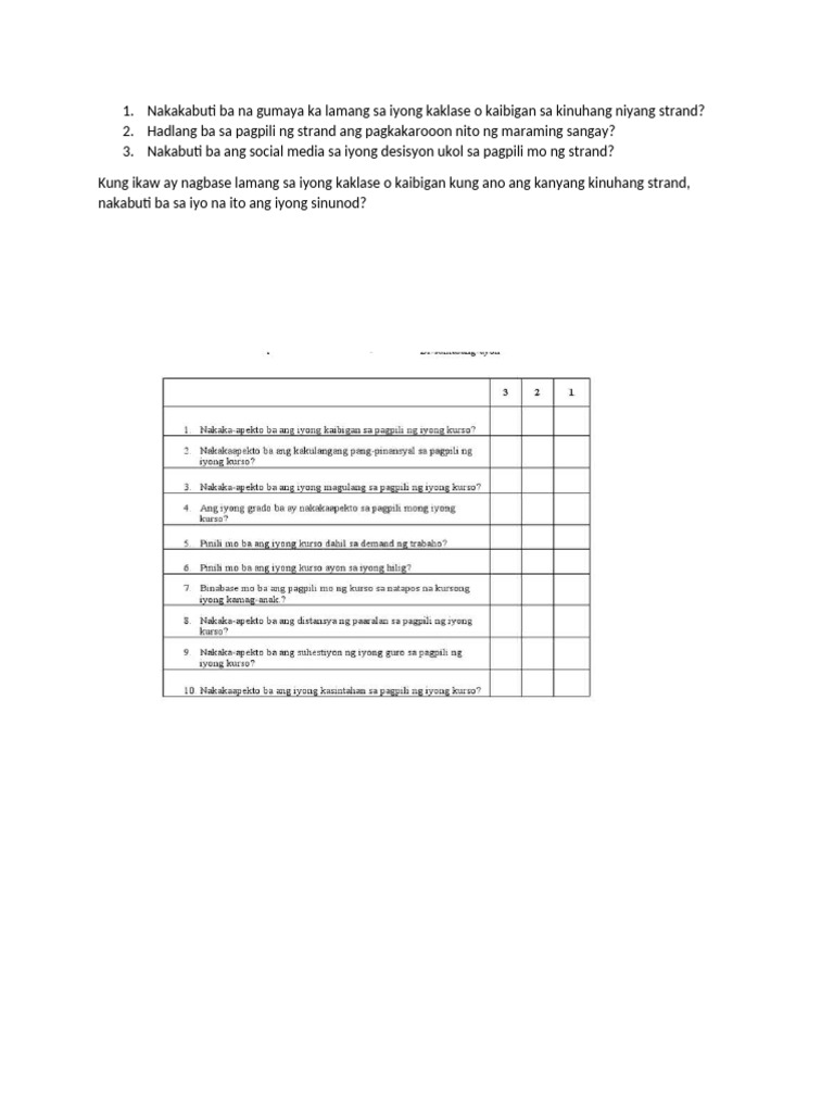 Survey (Tanong) 210223 | PDF