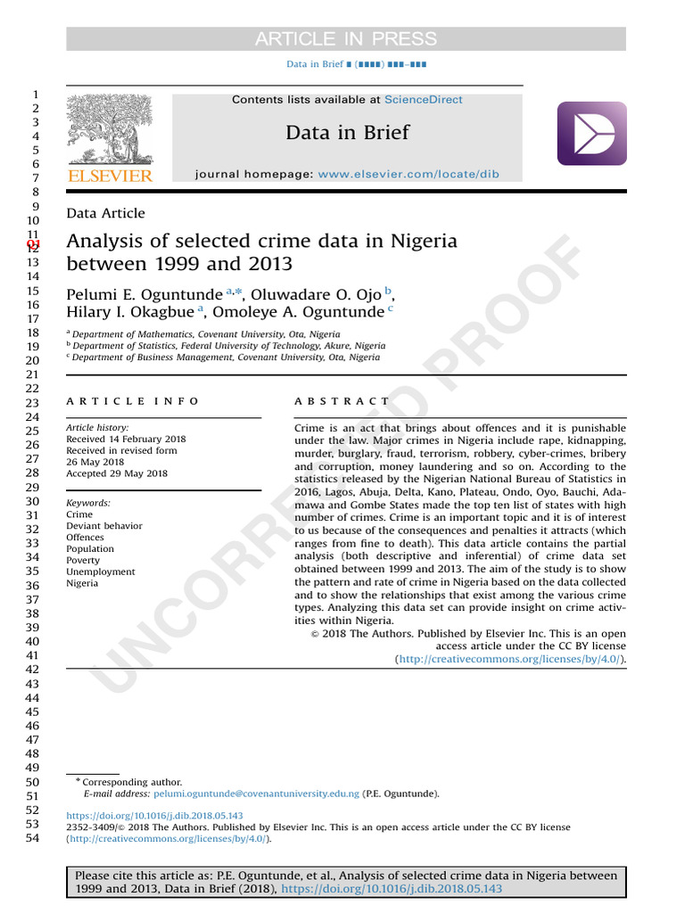 Crime Data Analysis in Nigeria 1999-2013 | PDF | P Value | Crimes