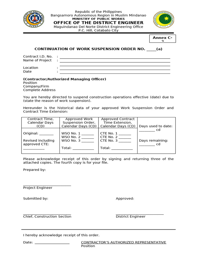 Cont. Work Suspension Order | PDF