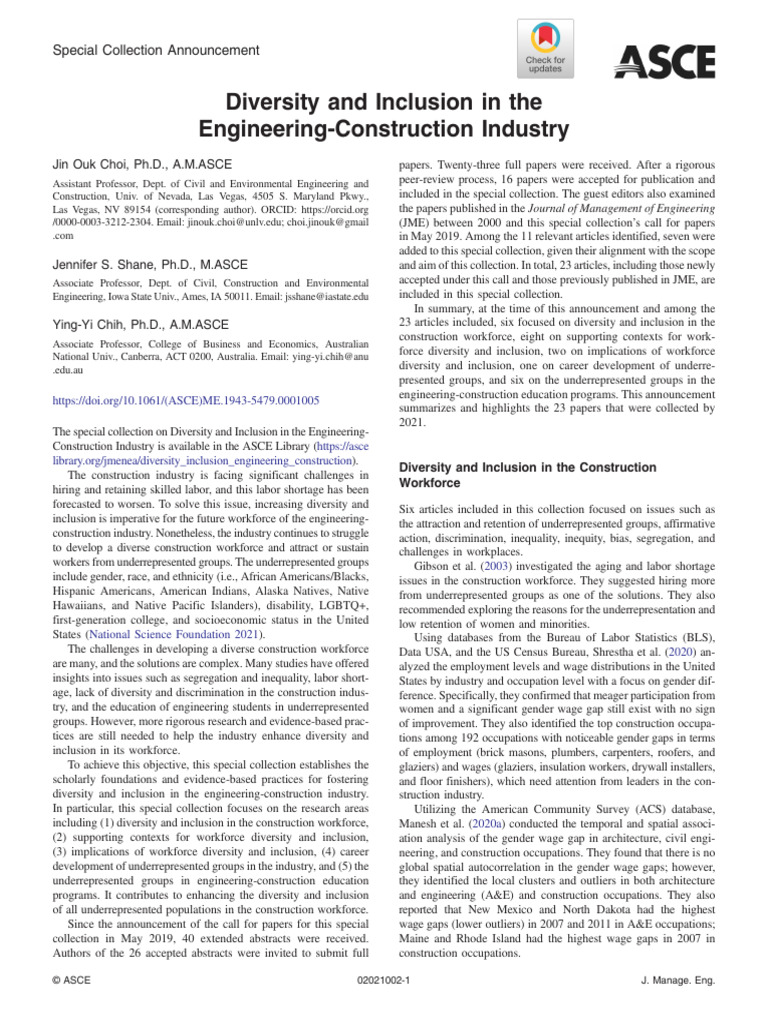 Diversity and Inclusion in The Engineering Construction Industry | PDF ...