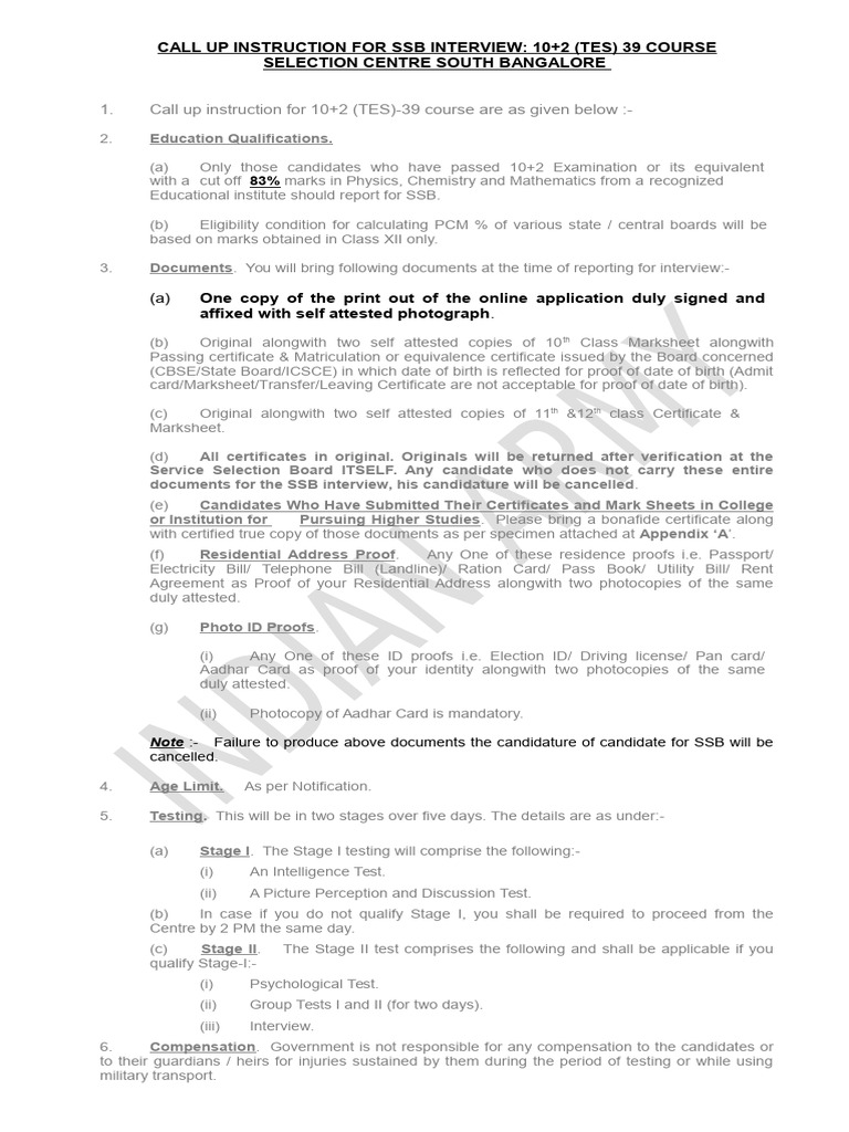 Call Up Instruction of 10 Plus 2 Tes 39 | PDF