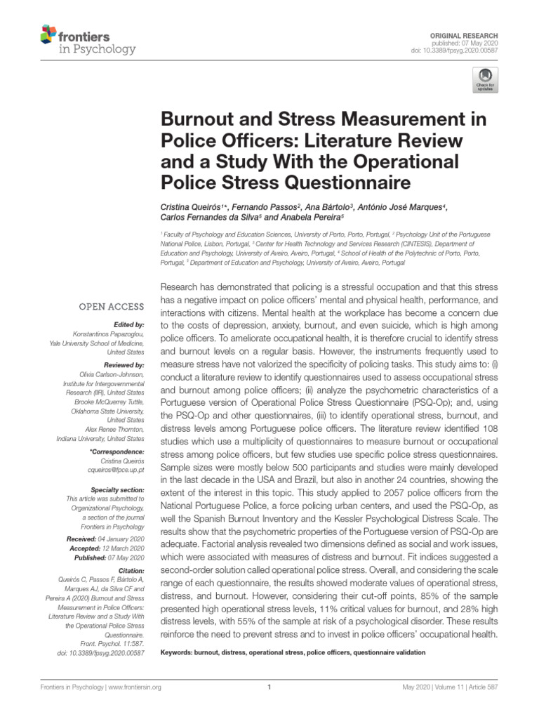 Burnout and Stress Measurement in Police Officers - Literature Review ...