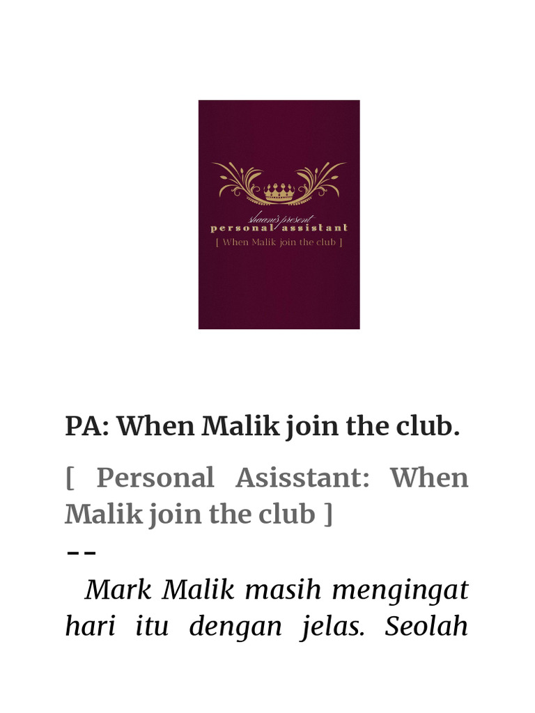 Personal Asisstant When Malik Join The Club by Shaanis | PDF