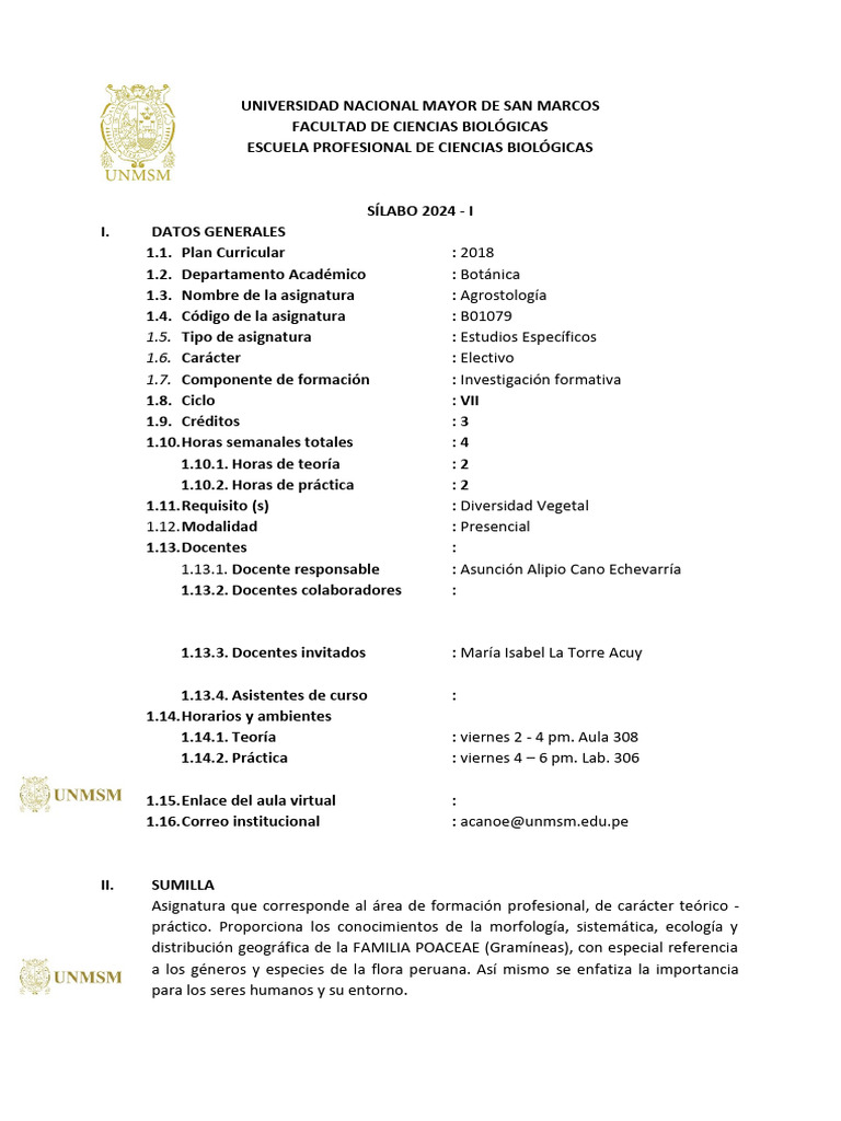 DA BOT Sílabo Agrostología - Plan 2018 - 2024-I - Asunción Cano (F) (F ...