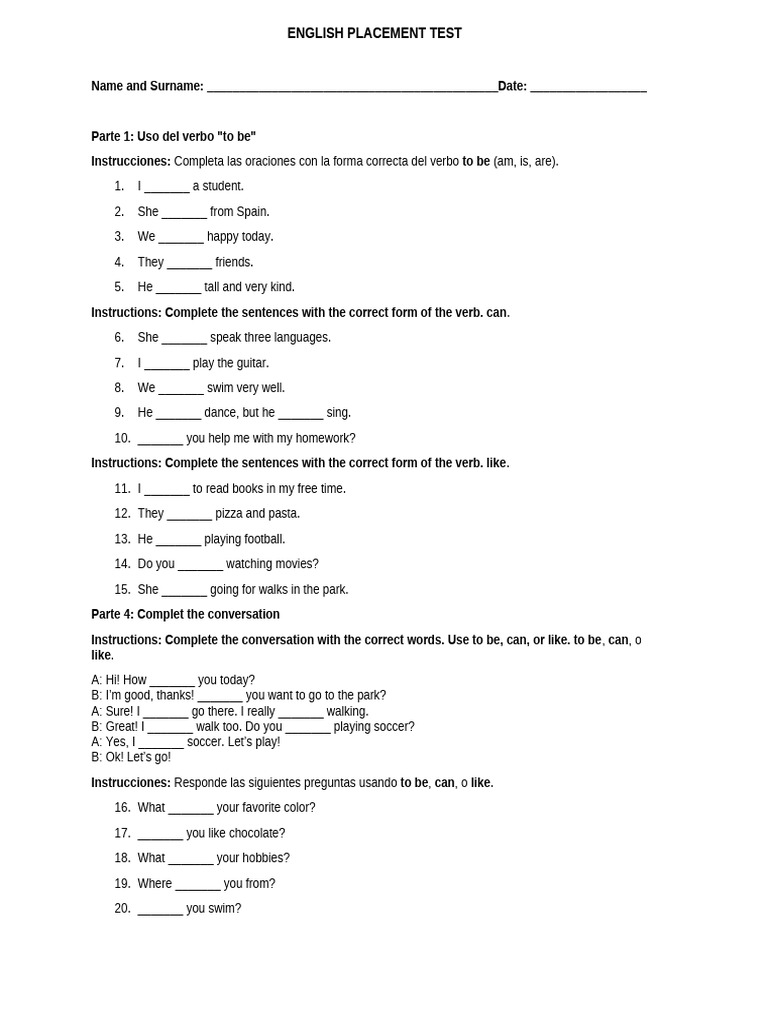 ENGLISH PLACEMENT TEST | PDF