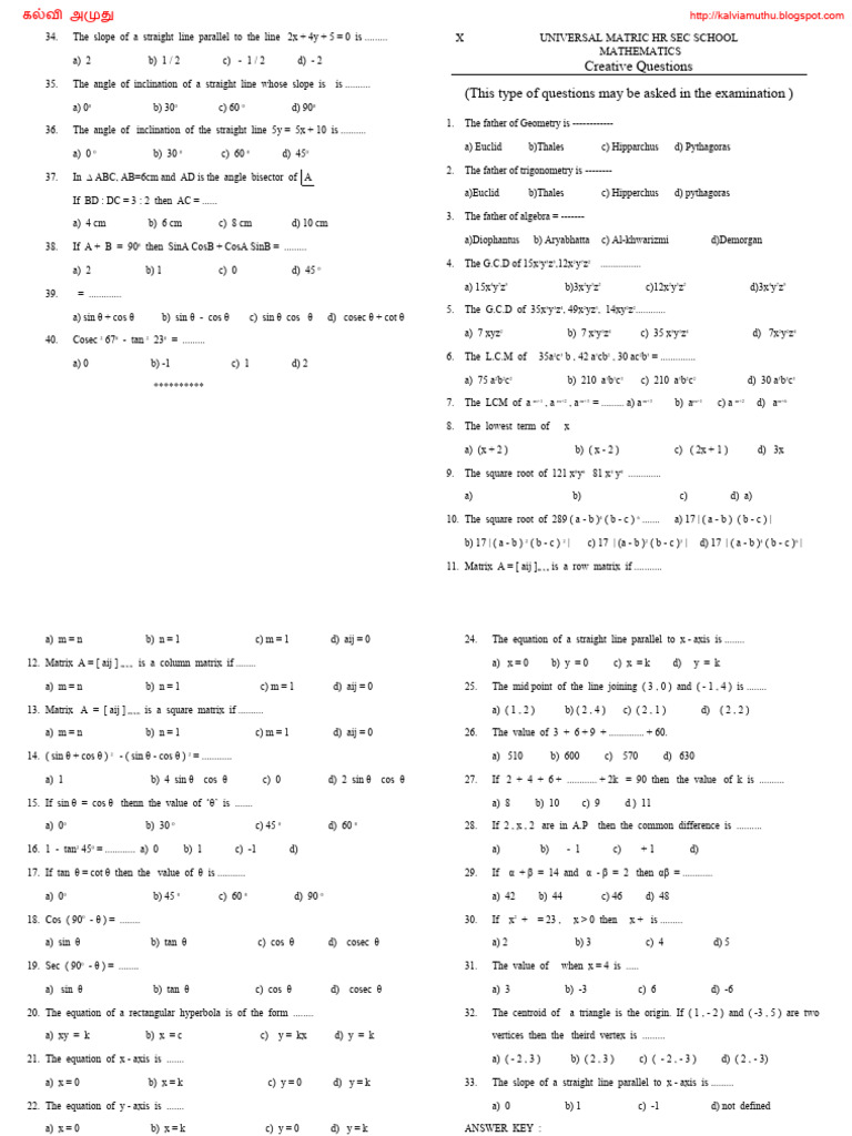 Wandoor Ganitham Answer Key | PDF | Line (Geometry) | Mathematics