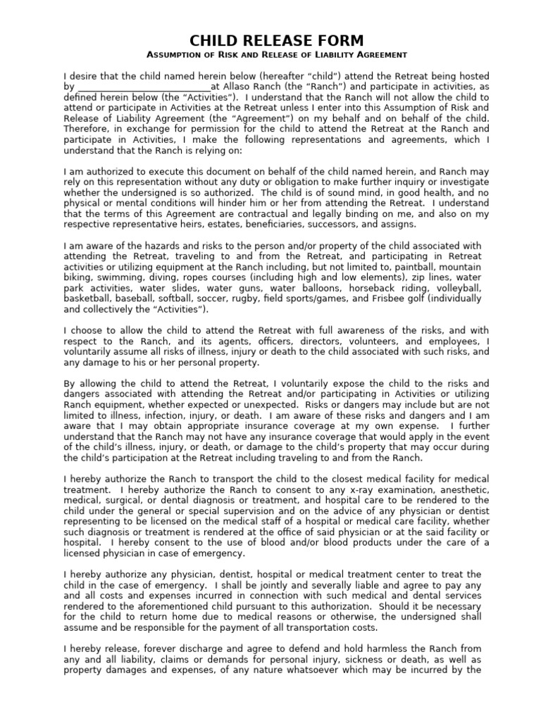 Child Retreat Waiver | PDF | Arbitration | Mediation
