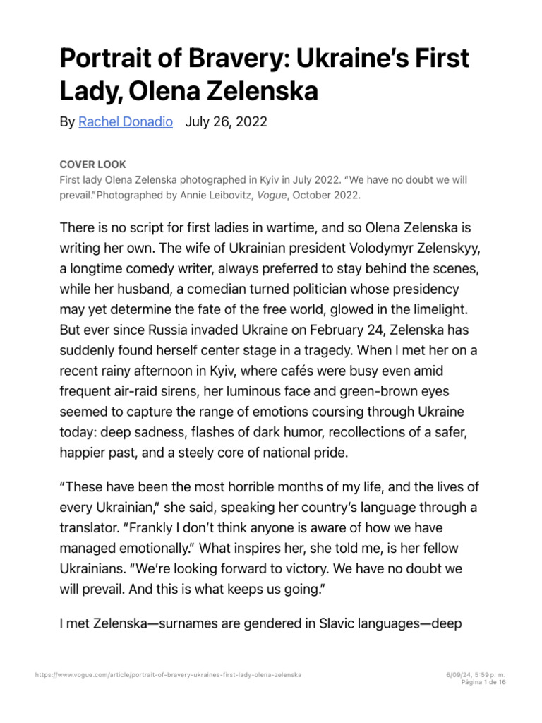 Portrait of Bravery - Ukraine's First Lady, Olena Zelenska - Vogue ...