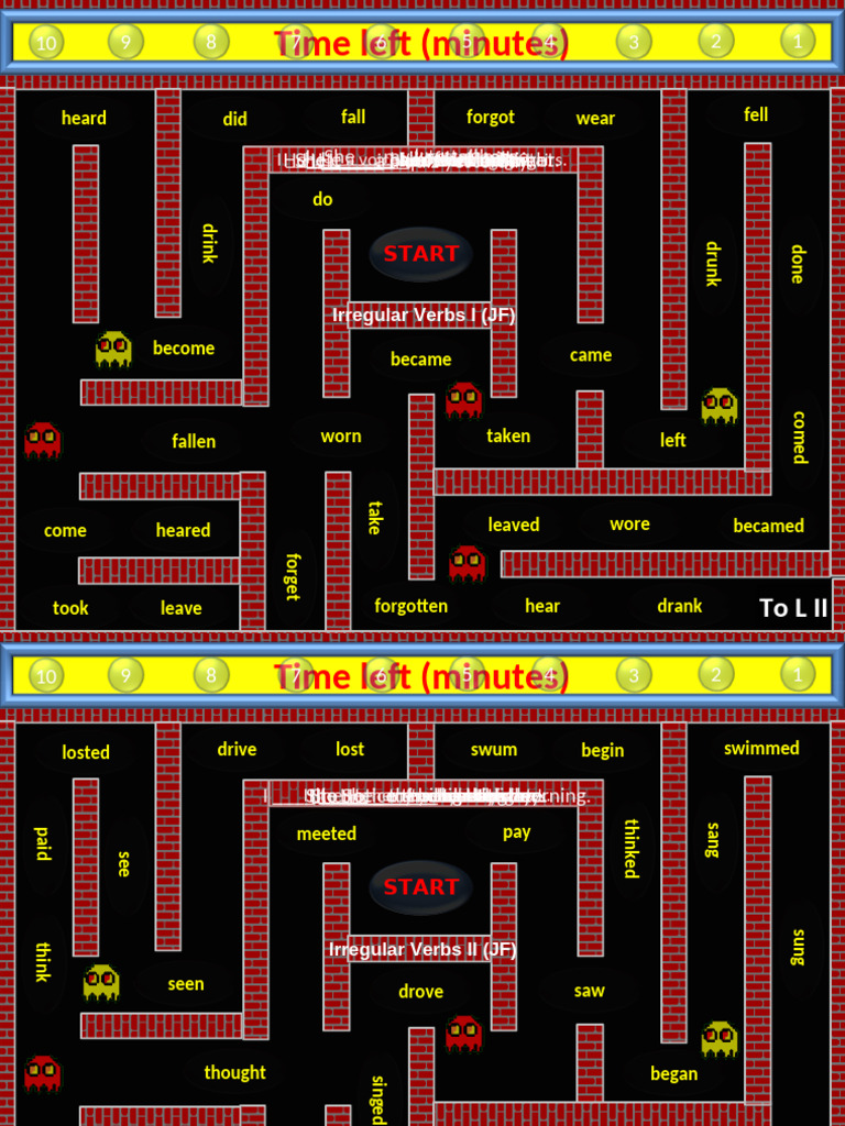 Irregular Verbs Cursor Pacman Game Fun Activities Games Games - 39401 | PDF