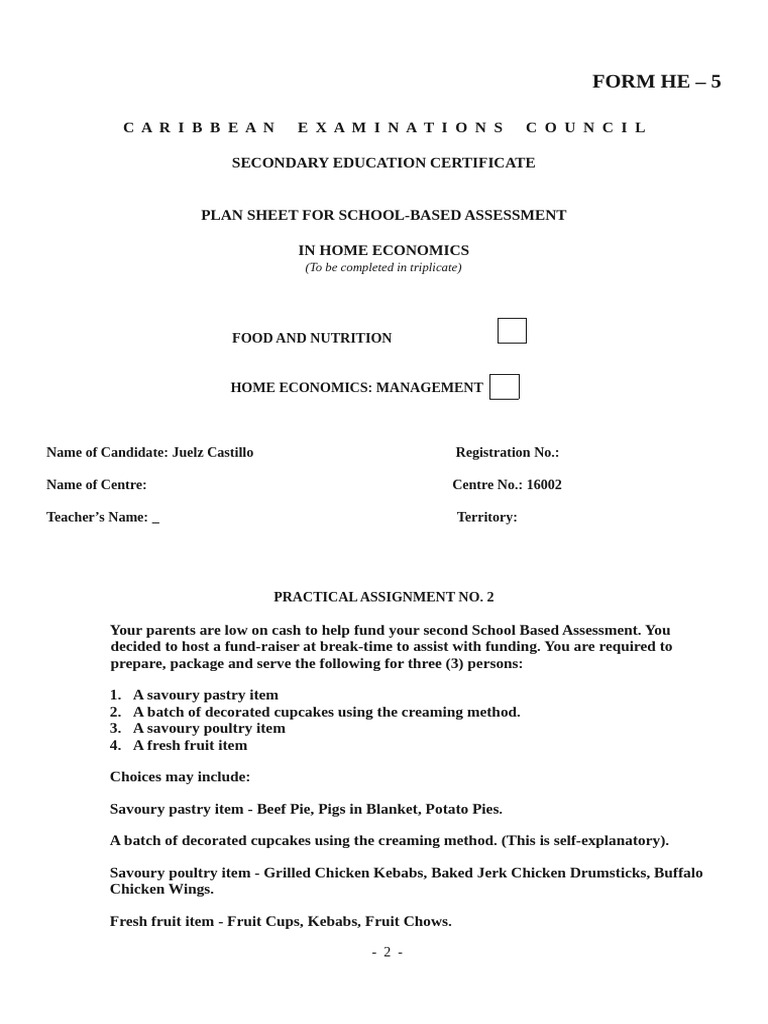 Home Economics SBA Plan Sheet | PDF | Baking | Cupcake
